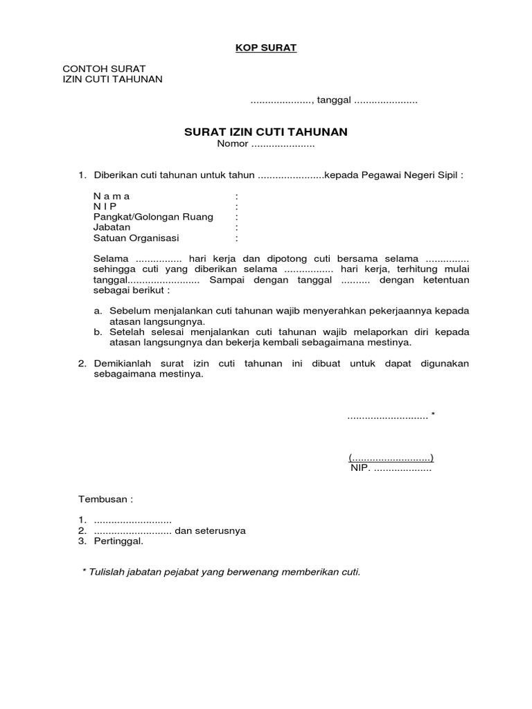Contoh Surat Izin Cuti PNS | PDF | Pengelolaan Keuangan & Uang