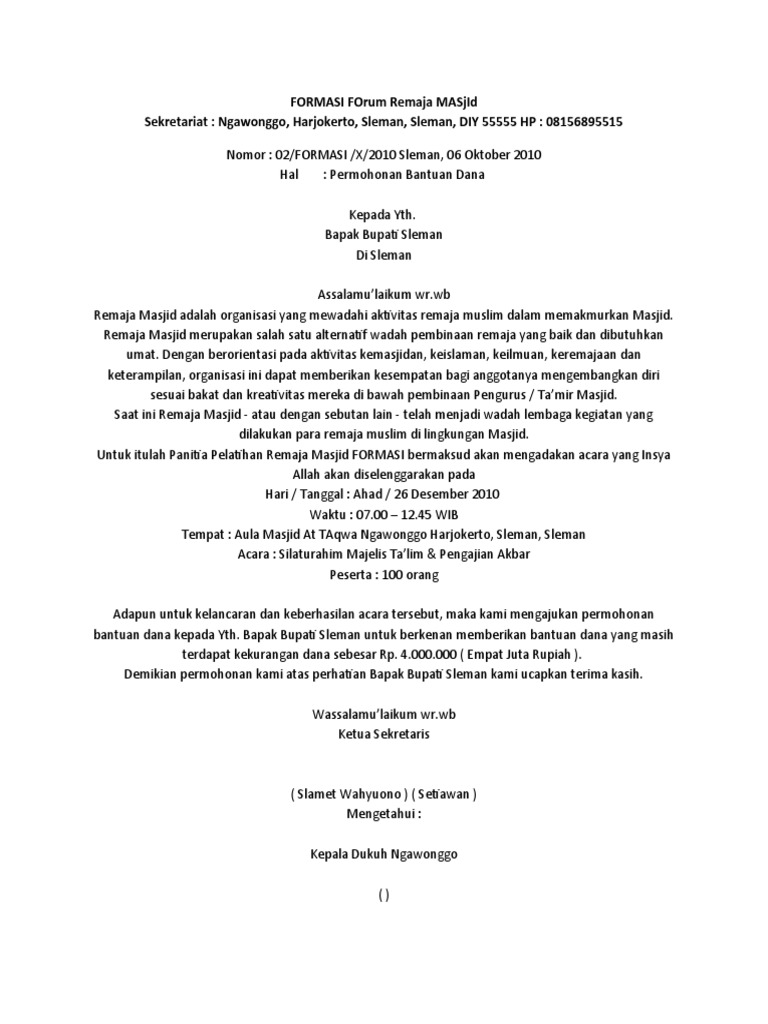 PROPOSAL Pelatihan REMAJA MASJID | PDF