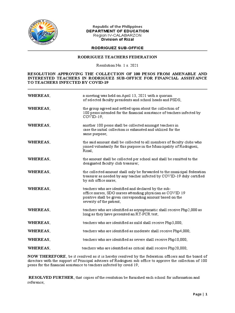 Resolution No.1 s.2021 DAMAYAN With Signature | PDF | Medicine | Health ...