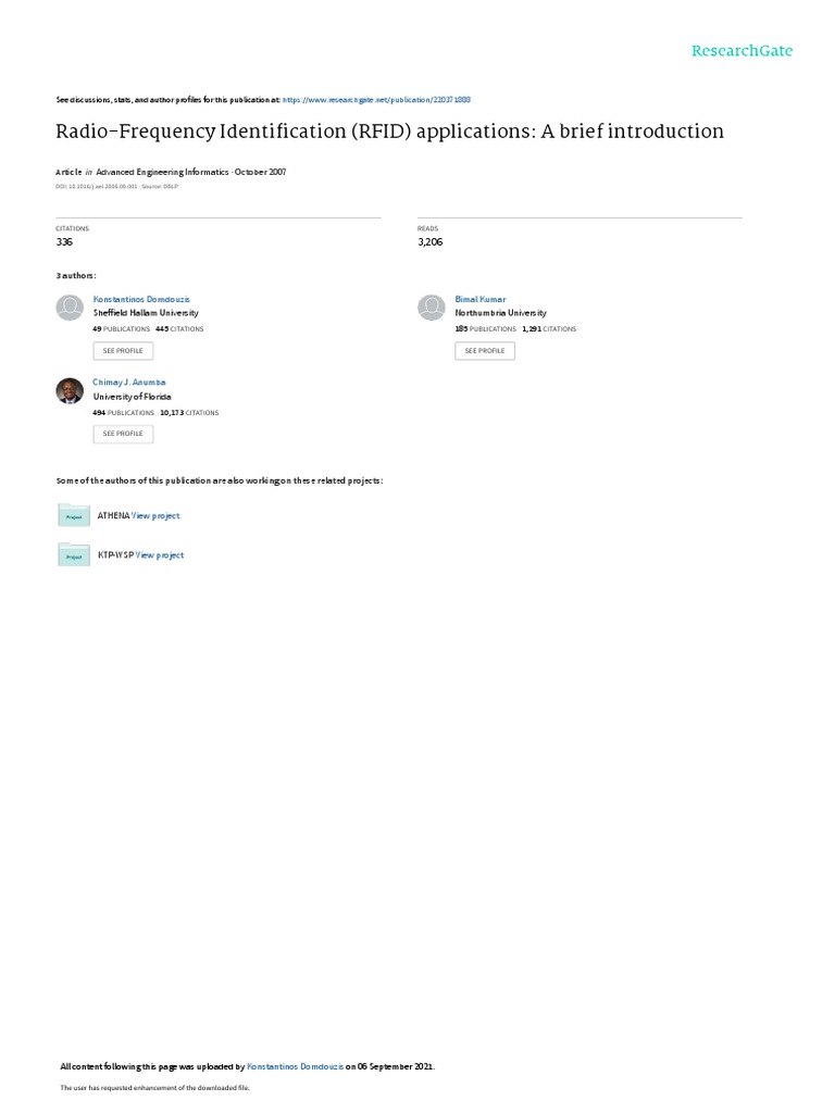 Radio-Frequency Identification (RFID) Applications: A Brief ...