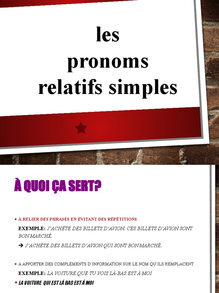 French - Relative - Pronouns Simples Et Composé | PDF | Genre ...