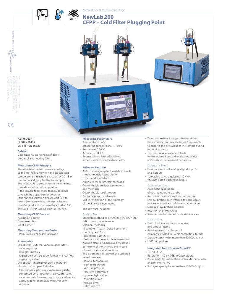 Newlab 200 CFPP - Cold Filter Plugging Point: Automatic Analysers: Newlab Range | PDF ...