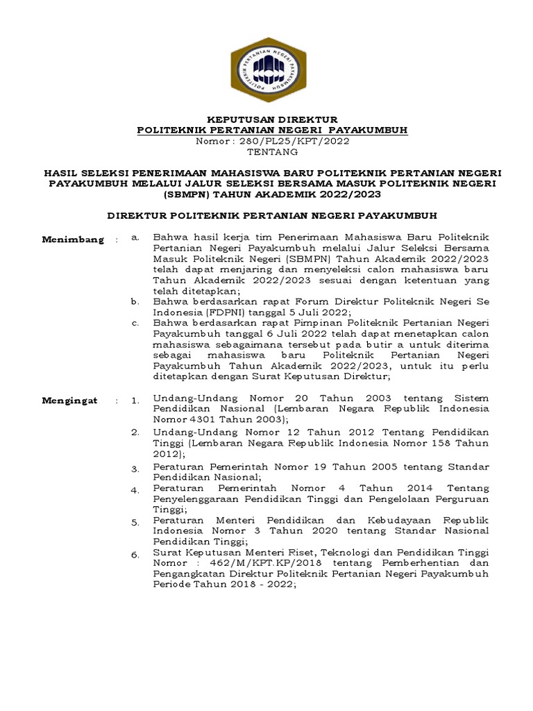 Sk Lulus Sbmpn 2022 Pdf Bisnis