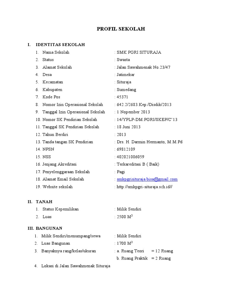 Profil Sekolah SMK Pgri Situraja 2021-2022 | PDF