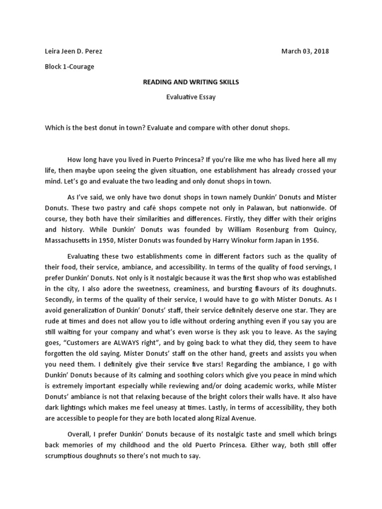 Evaluative Essay | PDF | Doughnut