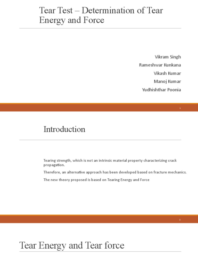 Tear Test - Determination of Tear Energy and | PDF | Fracture ...