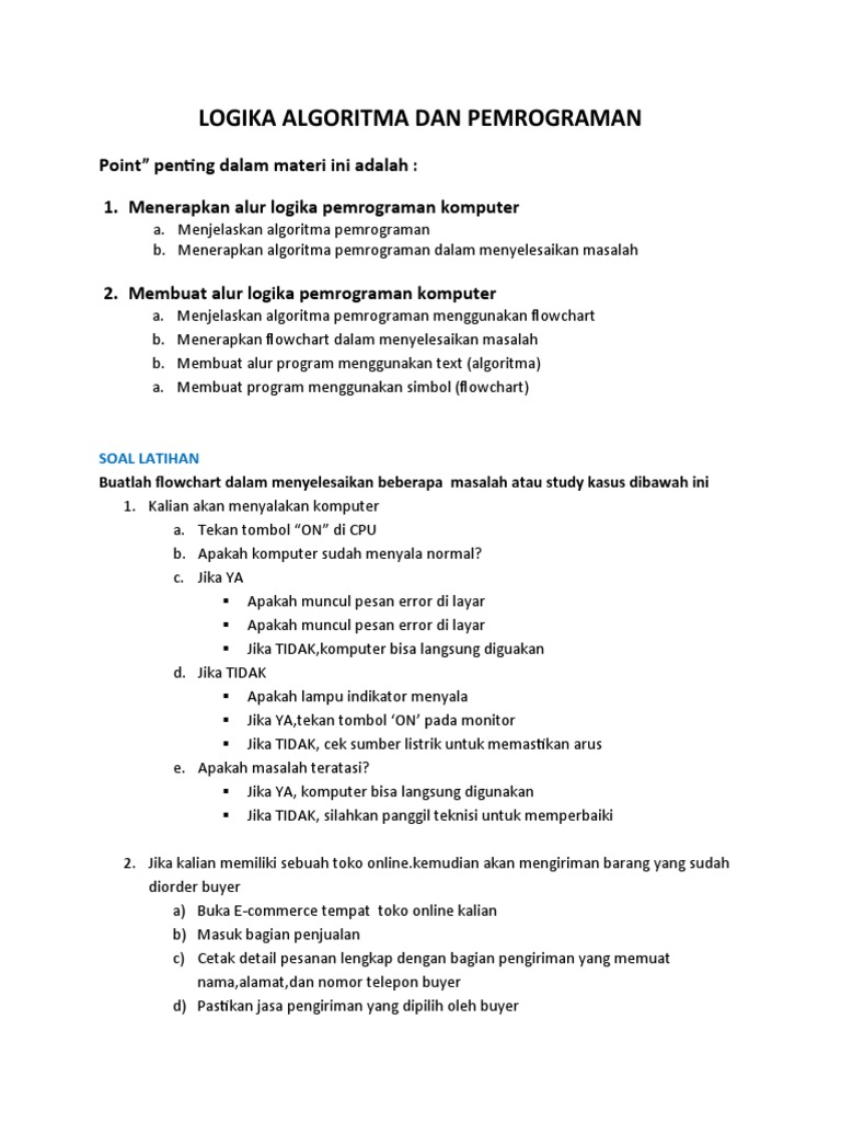 Latihan Soal Logika Algoritma Dan Pemrograman | PDF | Metode & Bahan Ajar | Komputer