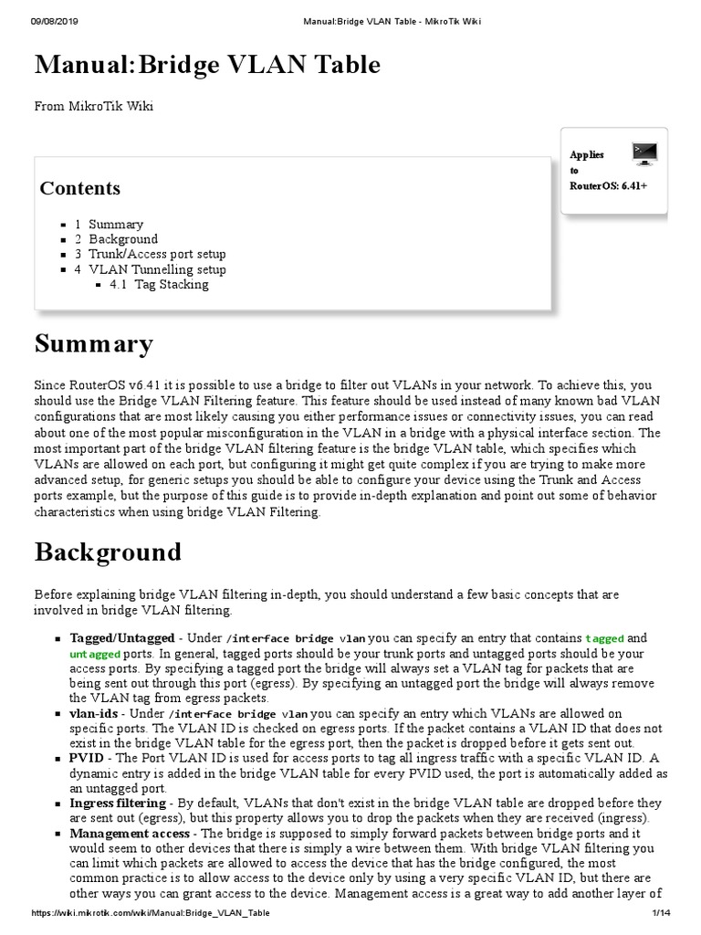 MikroTik Bridge VLAN Table Guide | PDF | Router (Computing) | Computer ...