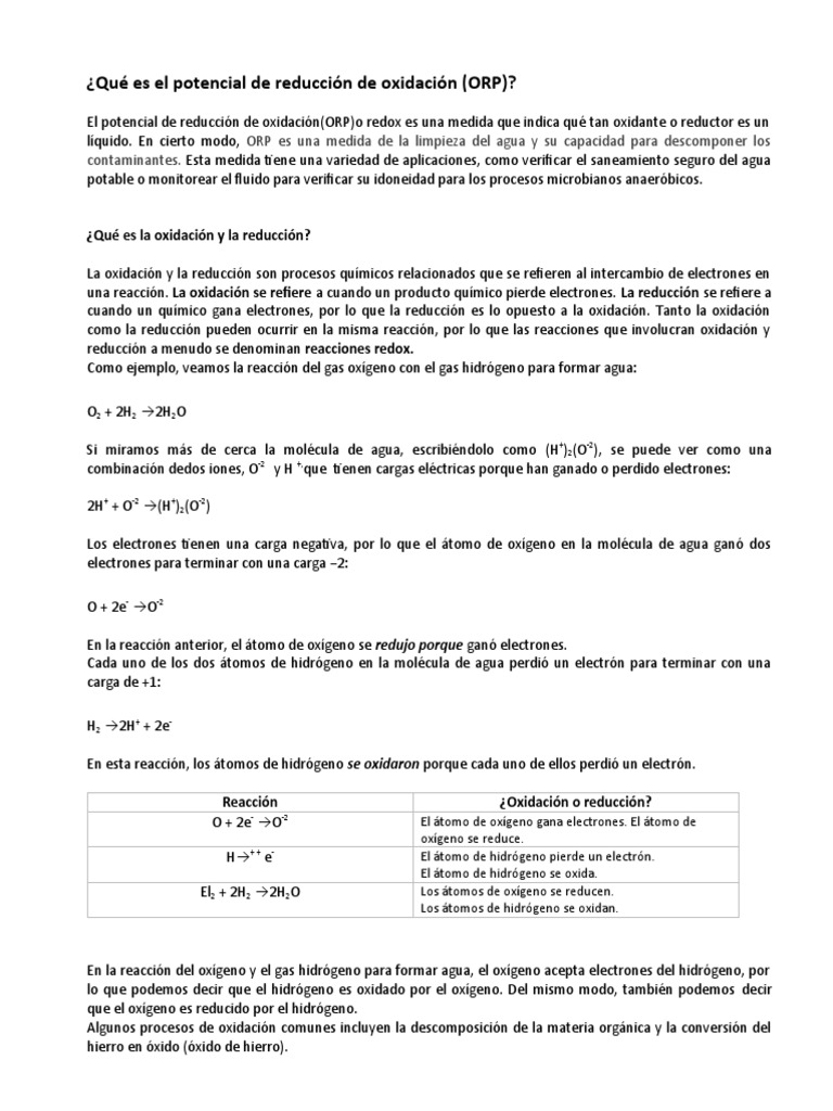 ORP Informacion SPAN | PDF | Redox | Hidrógeno