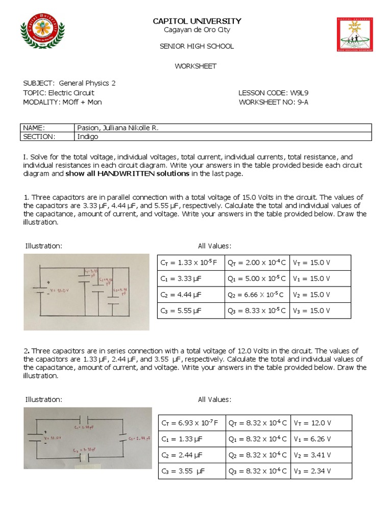 Julliana Nikolle Pasion - Week 9 Activity - Capacitors | PDF | Series And Parallel Circuits ...