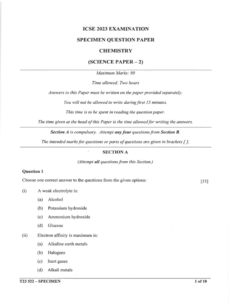 Icse 2023 Specimen Sci2 | PDF