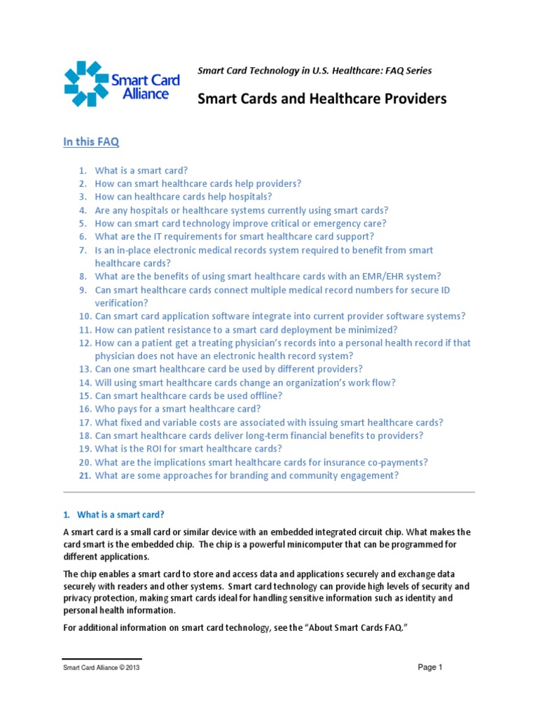 Smart Cards and Healthcare Providers: in This FAQ | PDF | Electronic ...