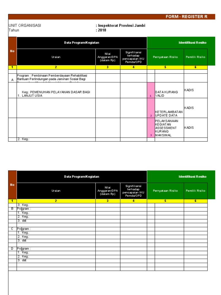 Formulir Penyusunan Register Risiko | PDF