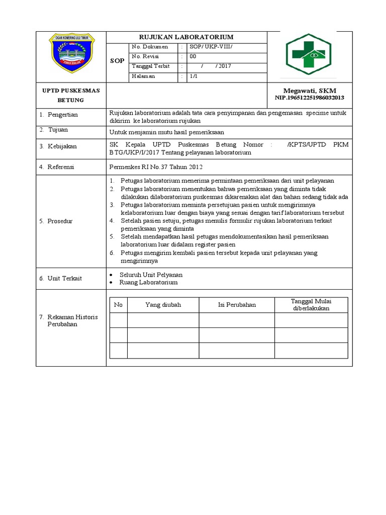 Sop Rujukan Lab | PDF