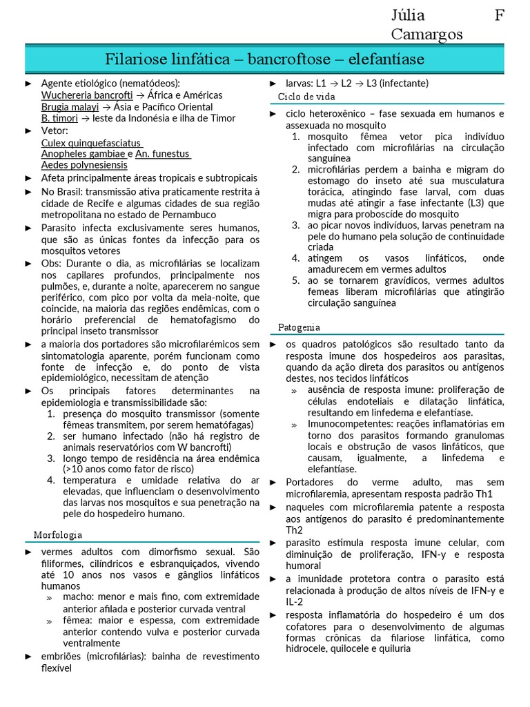 Filariose Linfática e Oncocercose: Diagnóstico e Tratamento | PDF ...