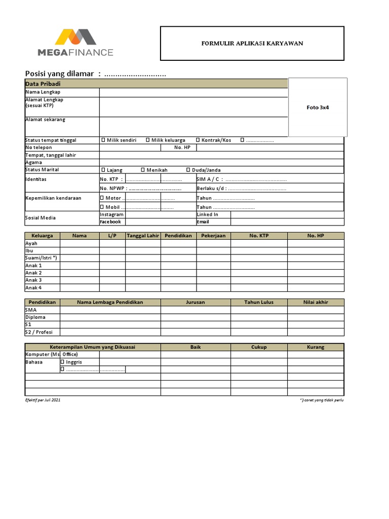 Form Aplikasi Mega Finance 2022 - LGD - Mega Finance - Dimas Teguh ...