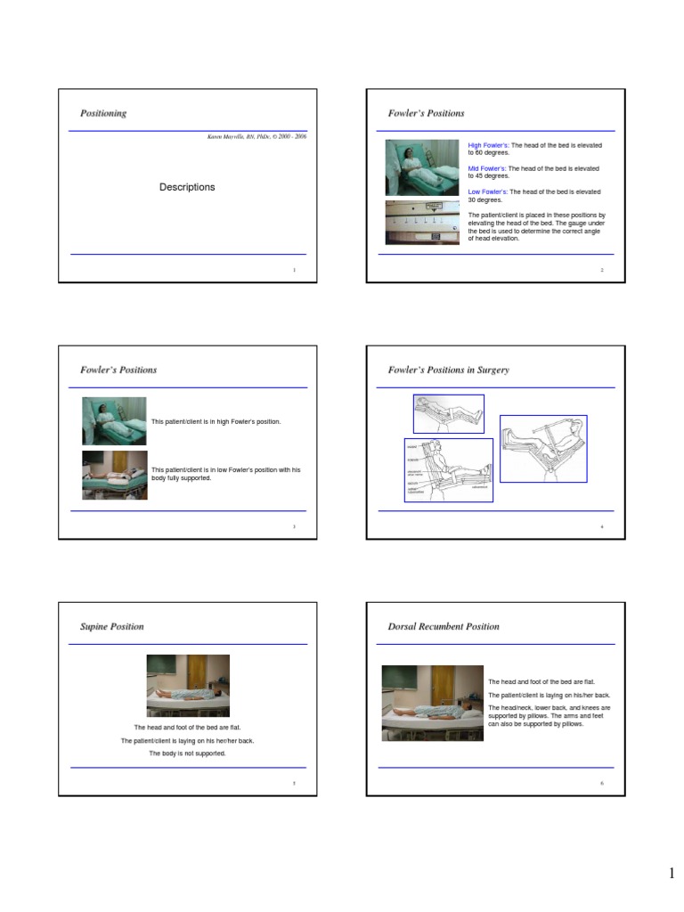 Positioning Fowler ' S Positions | PDF | Bed | Anatomical Terms Of Motion