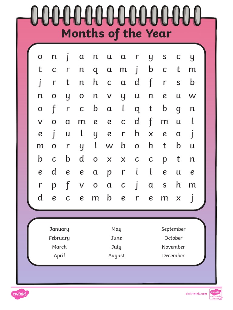 T L 4545 Months of The Year Wordsearch - Ver - 6 | PDF