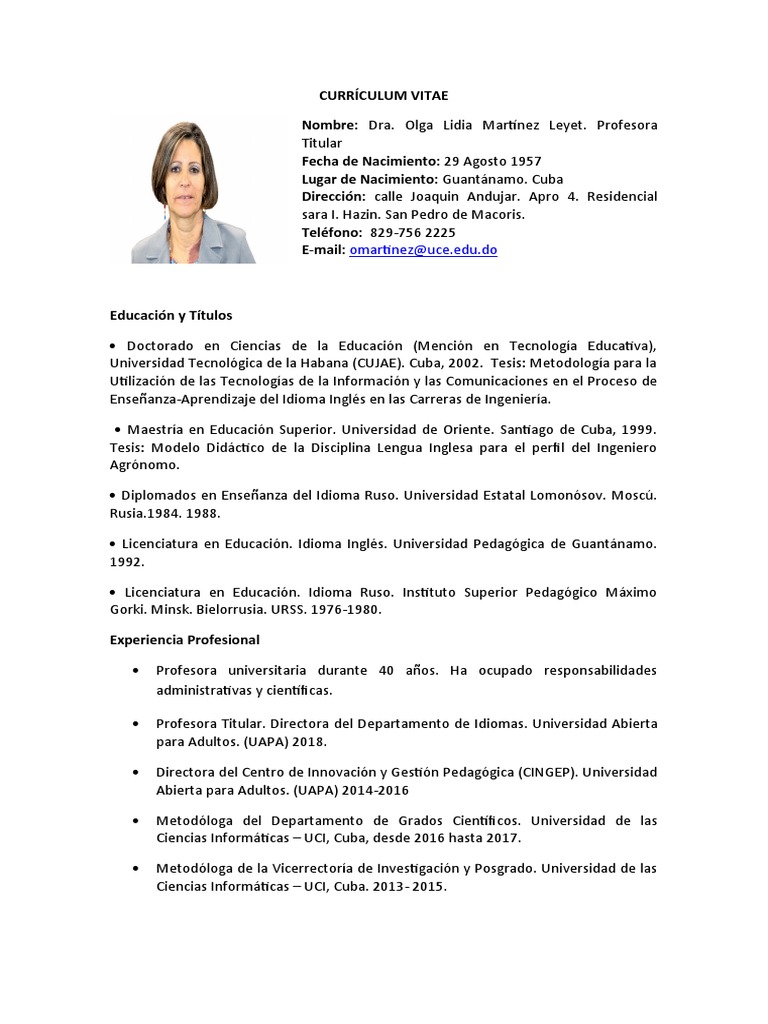 CV Olga Martinez Enero 2020 | PDF | Educación a distancia | Método de ...