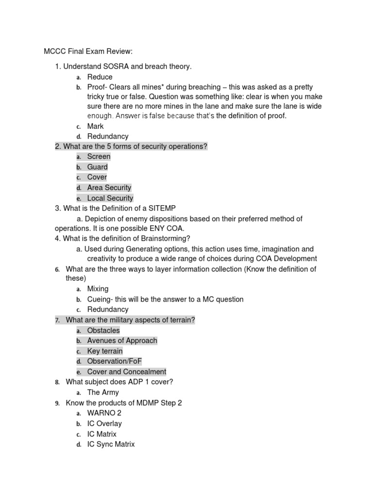 MCCC Final Exam Study Guide | PDF | Reconnaissance | Risk