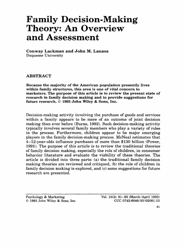 Family Decision-Making Theory Overview | PDF | Decision Making | Family