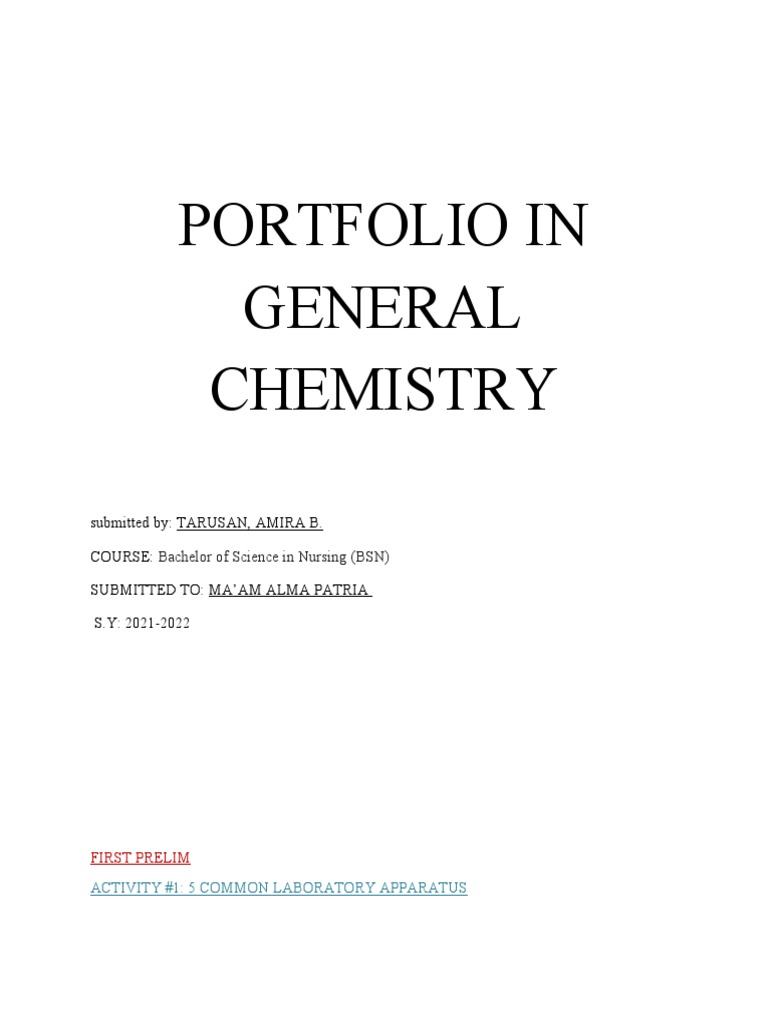 PORTFOLIO IN GENERAL CHEMISTRY | PDF | Combustion | Chemical Compounds