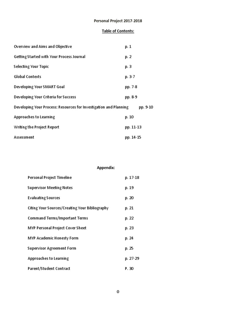 Personal Project GUIDE 2017-2018 | PDF | Rubric (Academic) | Goal