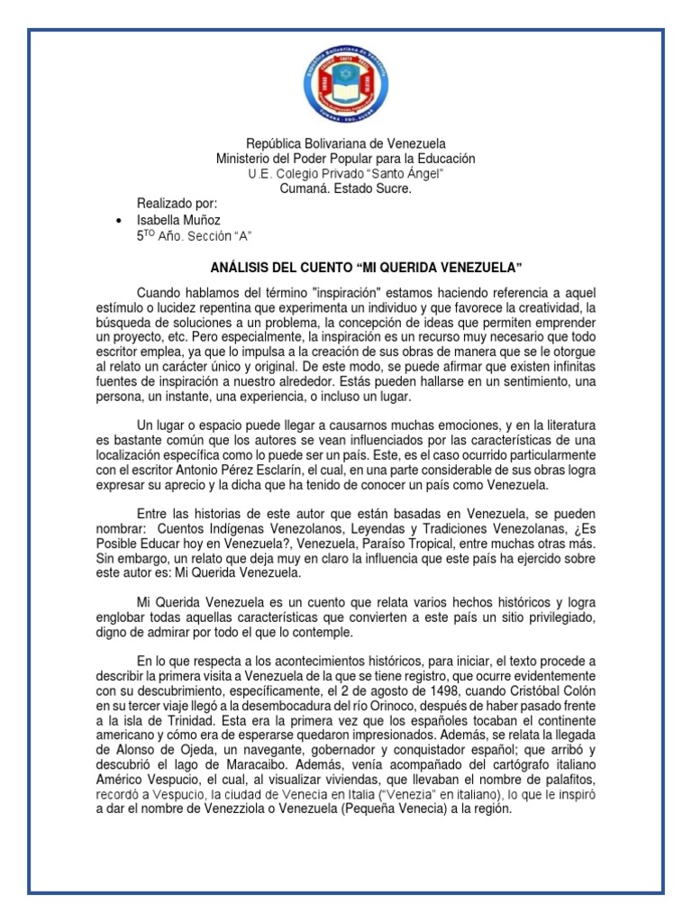 Análisis Del Cuento Mi Querida Venezuela | Descargar gratis PDF | Venezuela | Piratería