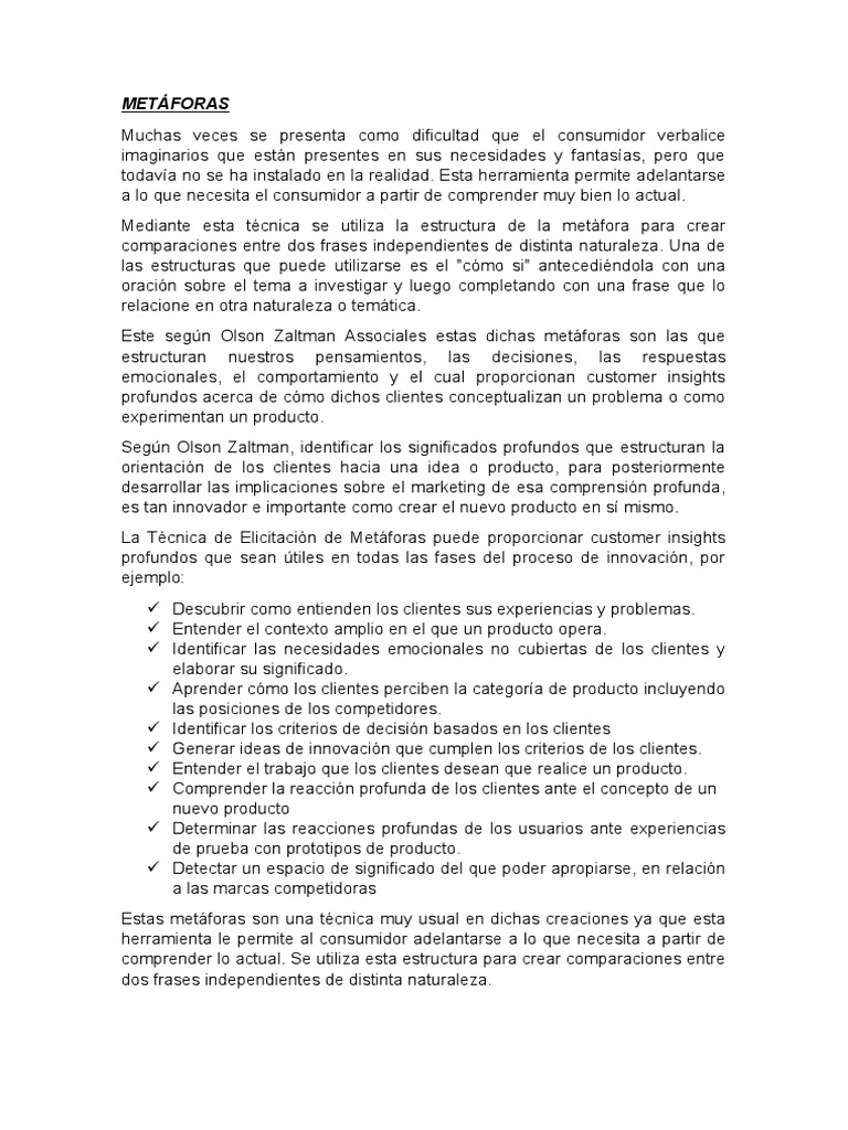 Metáforas y Consumer Safari | PDF | Cliente | Metáfora