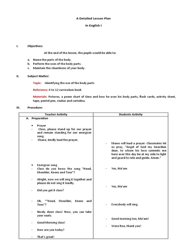 A Detailed Lesson Plan in English I | PDF | Lesson Plan | Perfume