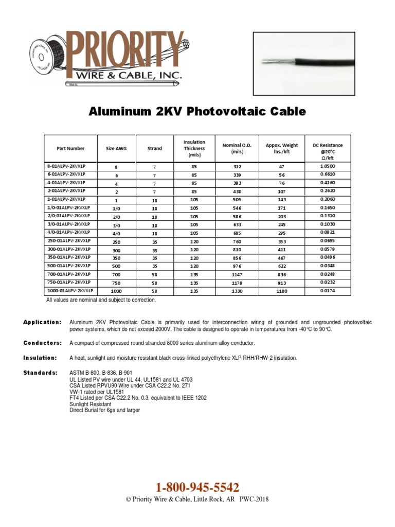 2KV Aluminum PV Cable Specifications | PDF | Electrical Conductor ...