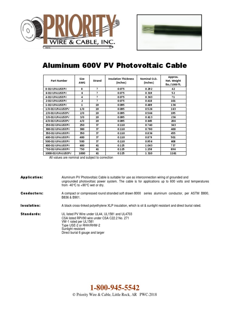 600V AL Photovoltaic PV Cable - Priority Cables | PDF | Manufactured ...
