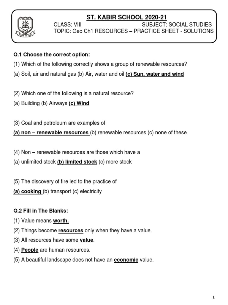 Class 8 SST Geo Ch1 PS - SOLUTIONS | PDF | Resource | Recycling
