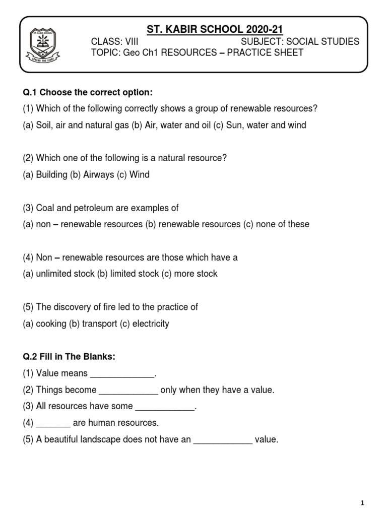 Class 8 SST Geo Ch1 PS | PDF | Resource | Renewable Resources