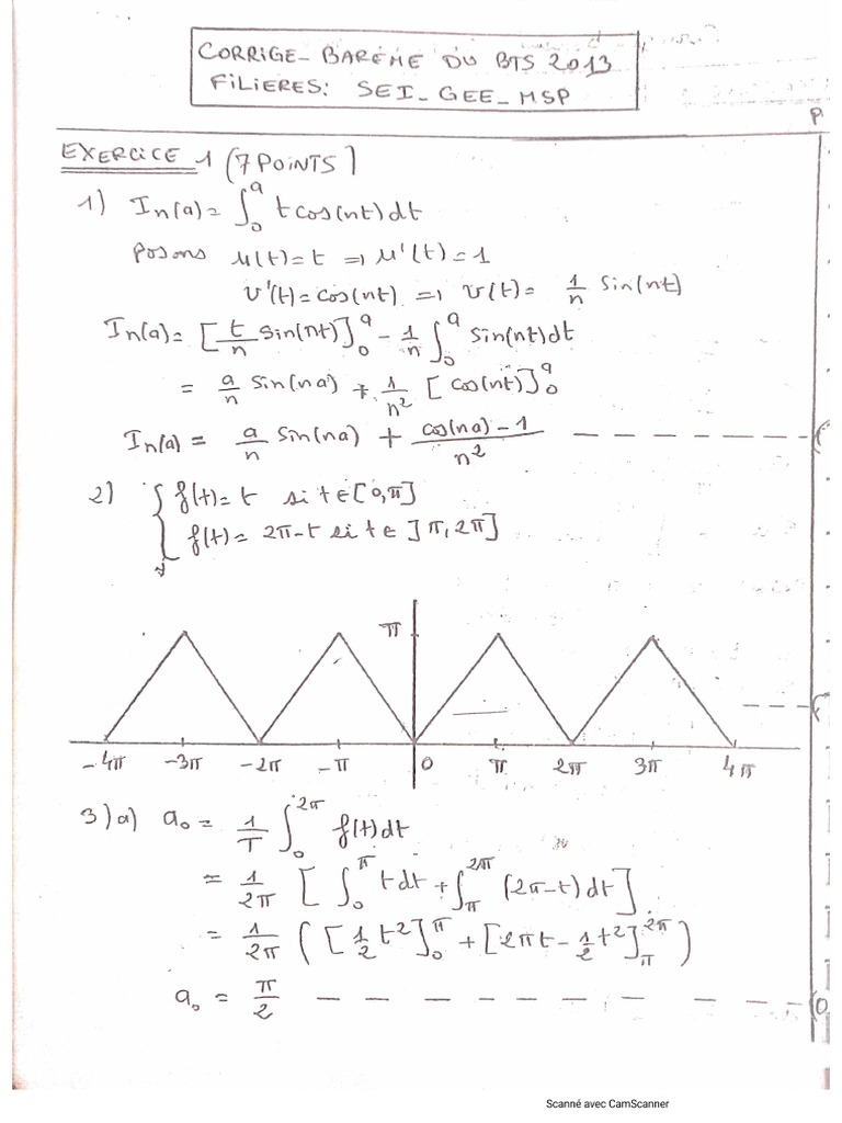 corrigé Bts math 2013 | PDF