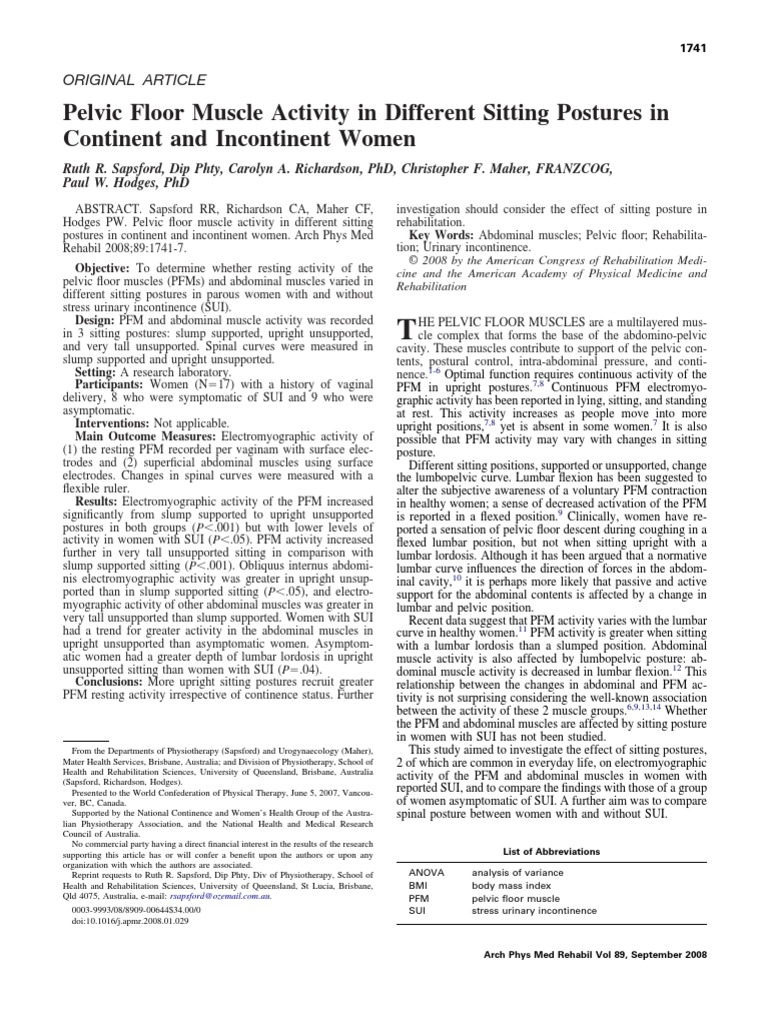 Elvic Floor Muscle Activity in Different Sitting Postures in Continent ...