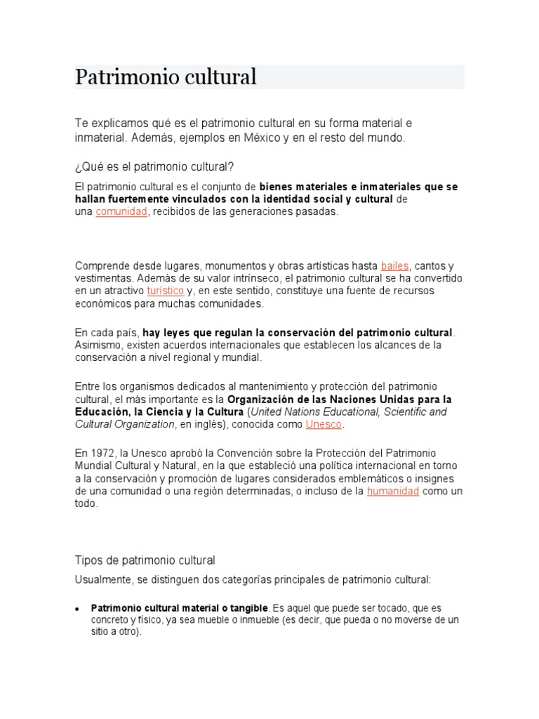 Patrimonio Cultural | Descargar gratis PDF | Patrimonio cultural | Patrimonio de la Humanidad