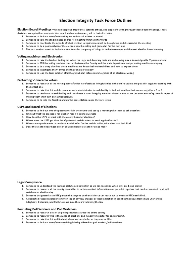 Election Integrity Task Force Plan | PDF | United States Postal Service ...