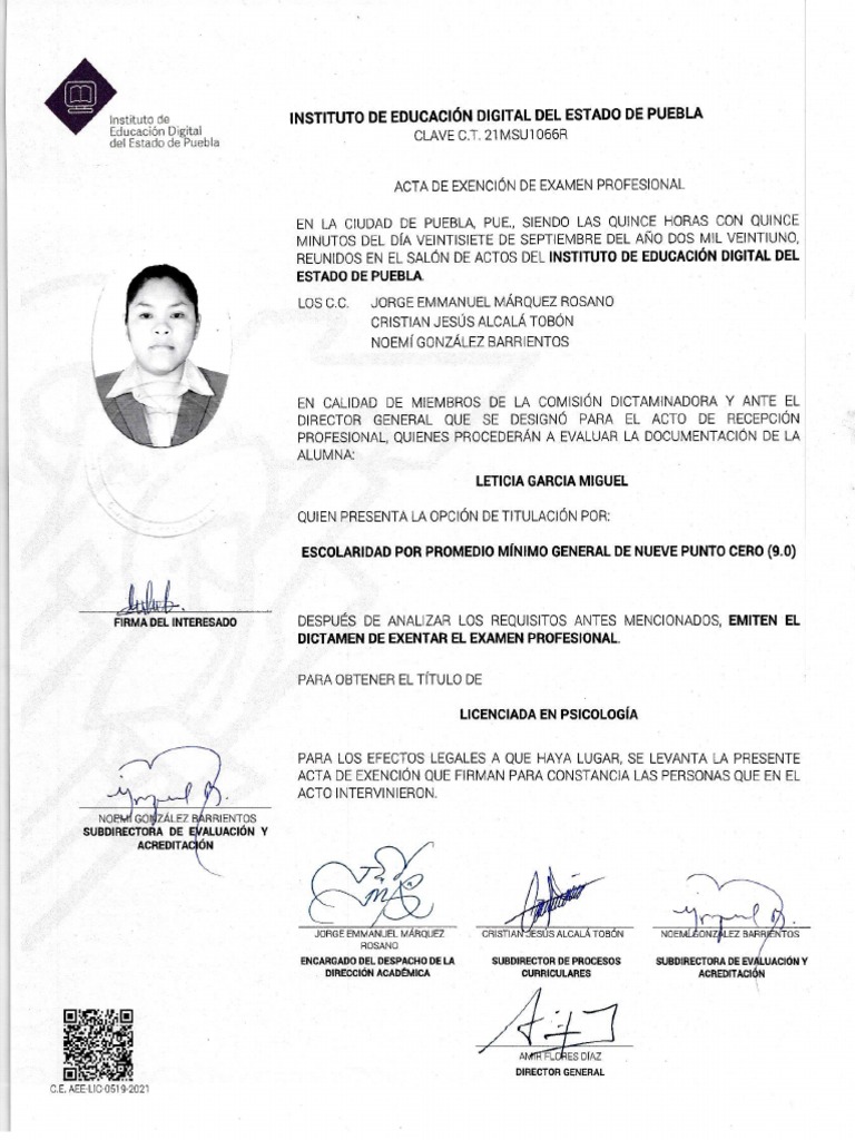 Acta de Exención de Examen Profesional | PDF Acta de Exención de Examen Profesional | PDF