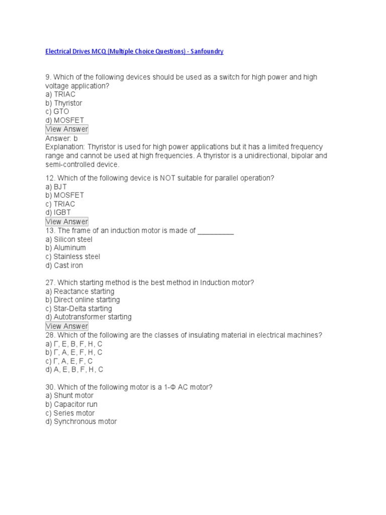 Electrical Drives MCQ | PDF | Electric Motor | Electrical Engineering