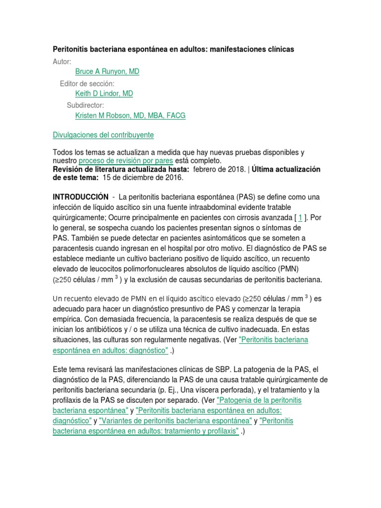 Peritonitis Bacteriana Espontánea en Adultos | PDF | Cirrosis ...