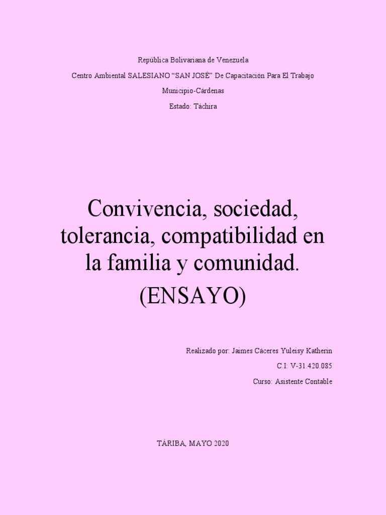 Ensayo de Convivencia, Sociedad, Tolerancia - VALORES (Autoguardado) (Autoguardado) | PDF ...