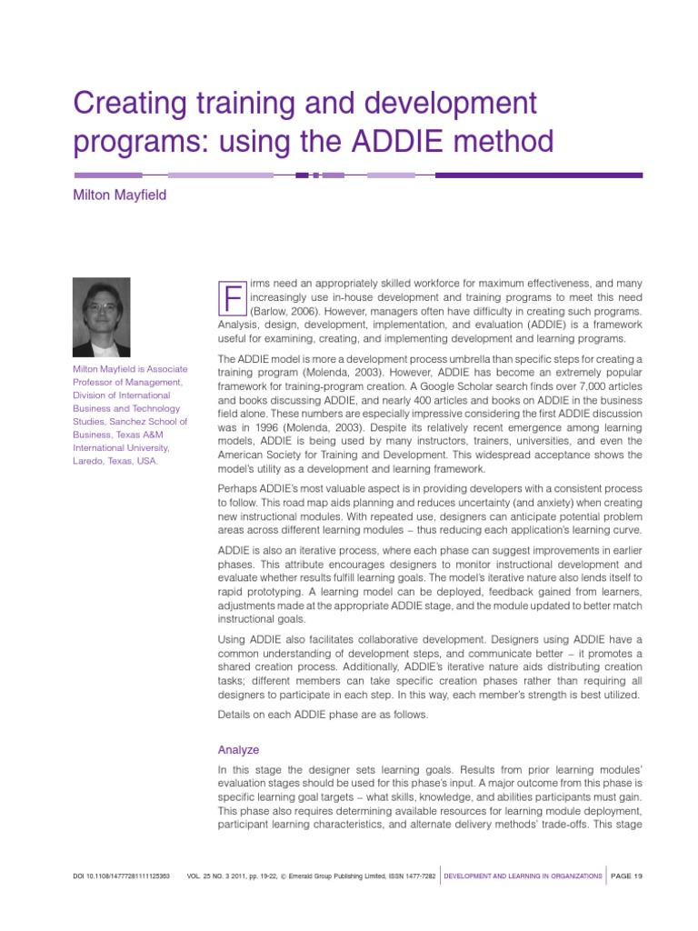Creating Training and Development Programs: Using The ADDIE Method ...