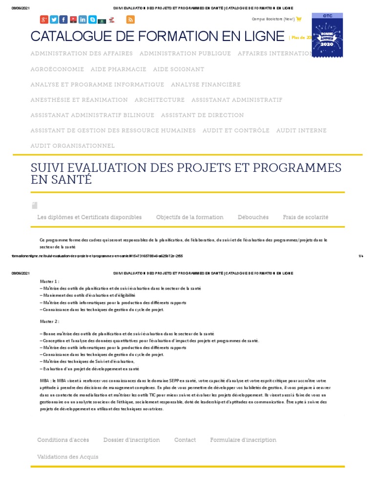 Formation en Suivi Évaluation Santé | PDF | Maîtrise en administration ...