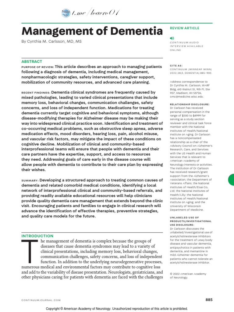 Management of Dementia | PDF | Dementia | Alzheimer's Disease