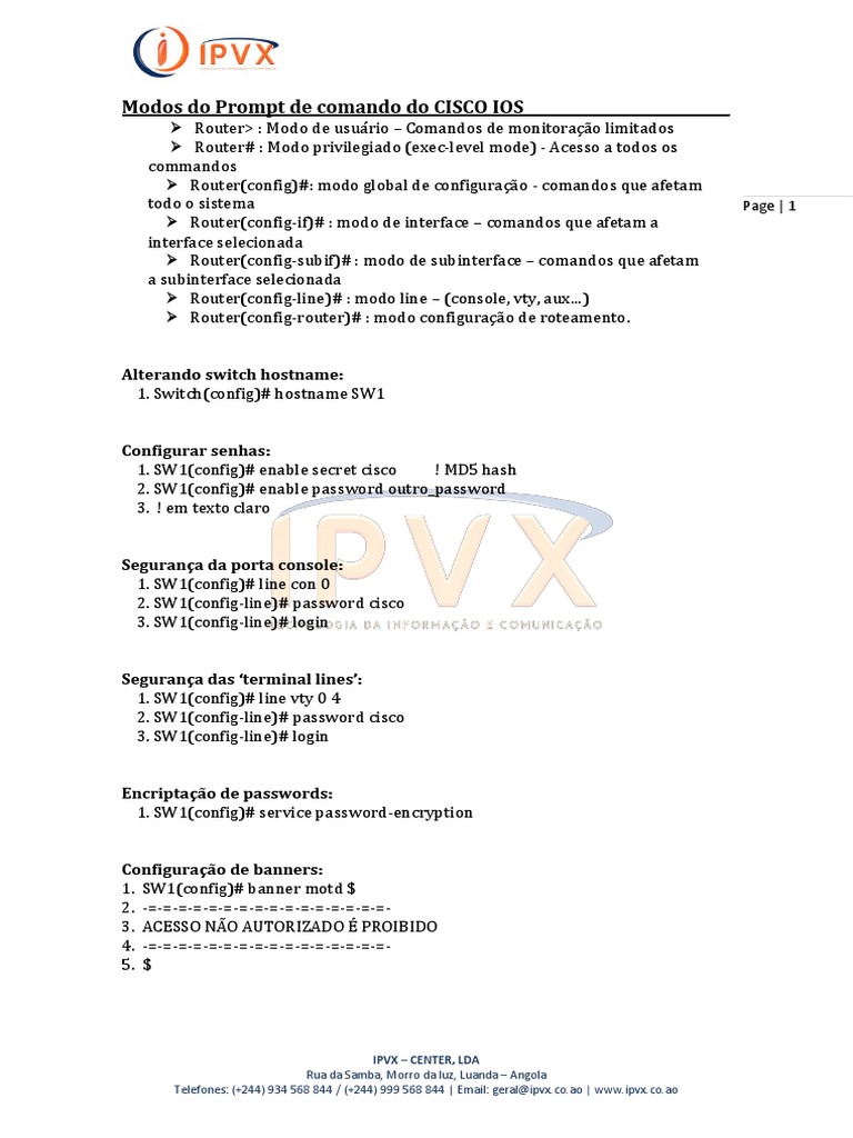 Lista de Comandos e Suas Utilidades CCNA RS | PDF | Endereço de IP ...