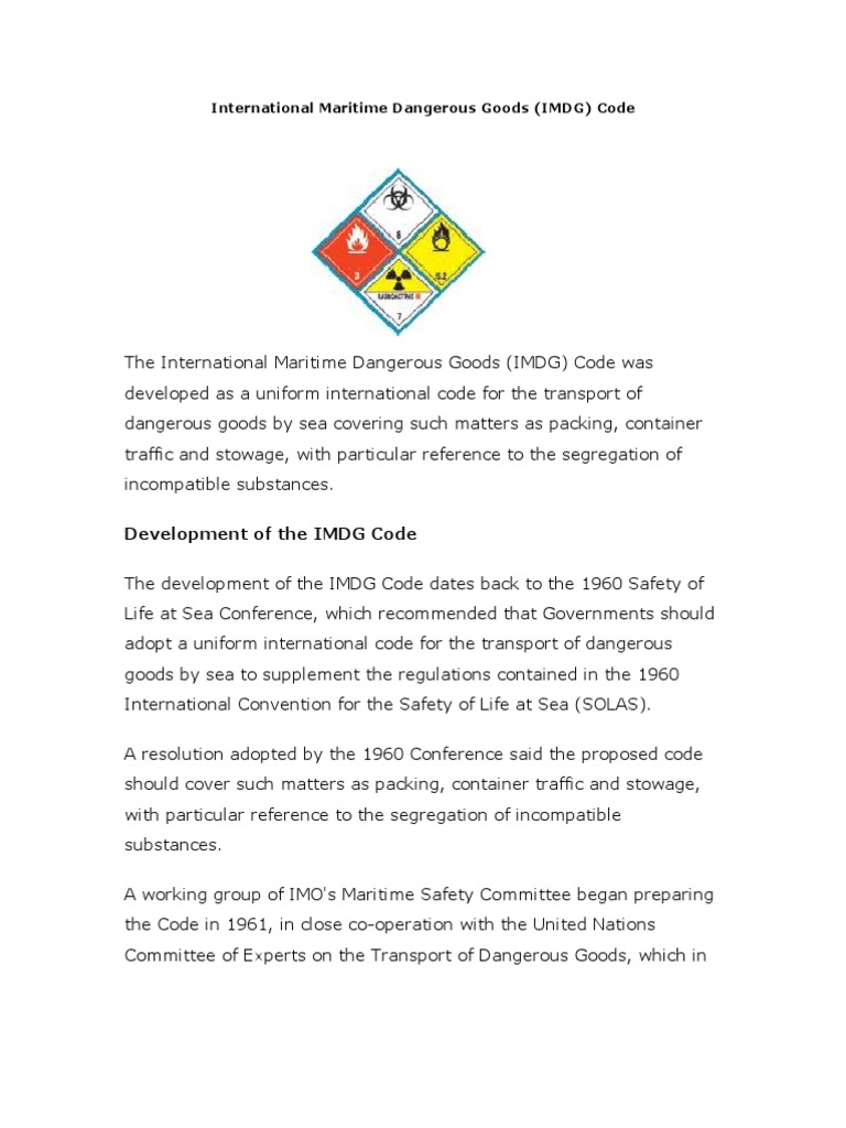 International Maritime Dangerous Good Codes | PDF | Dangerous Goods ...
