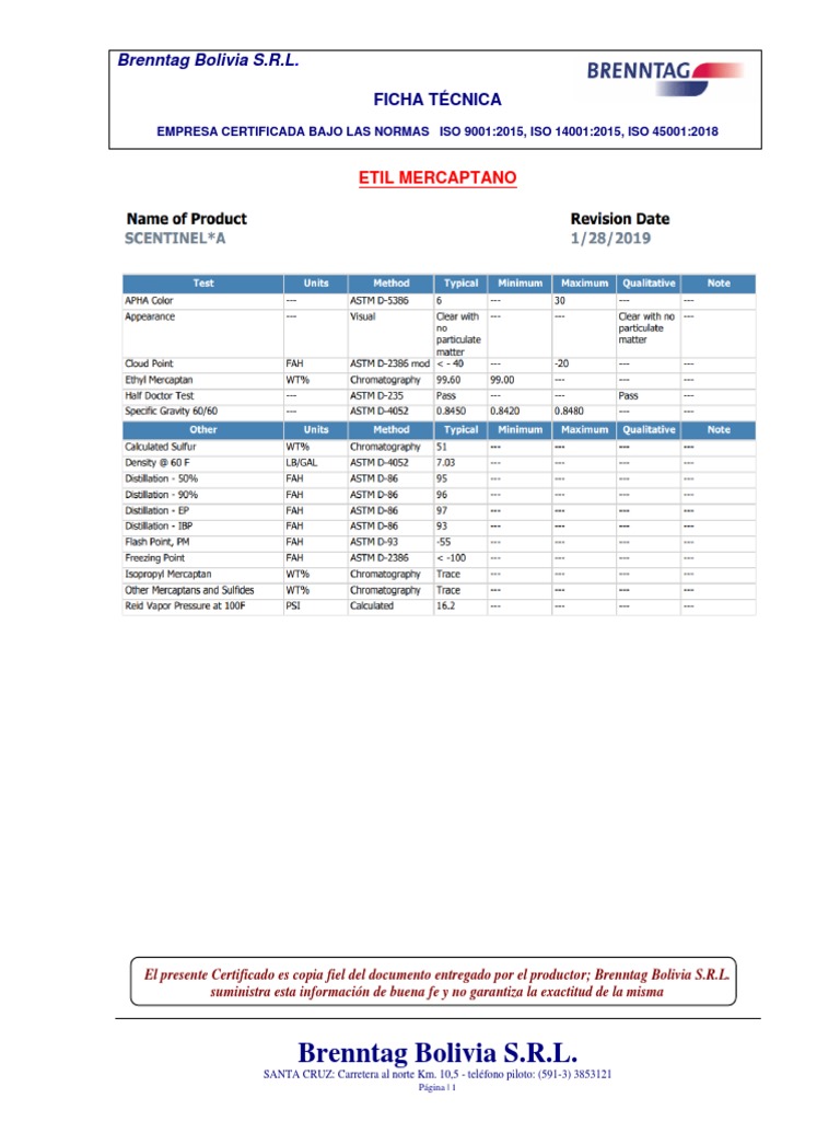 D.D. Ficha Tecnica - Etil Mercaptano | PDF