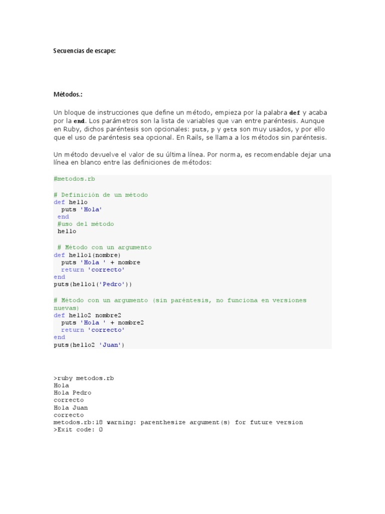 Secuencias de Escape - Referencia | PDF | Ruby (lenguaje de ...