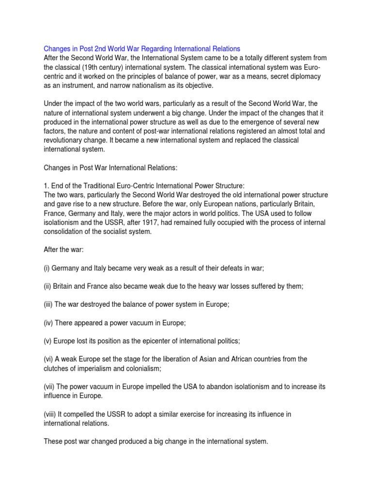 Post-WWII Changes in International Relations | PDF | Non Aligned ...